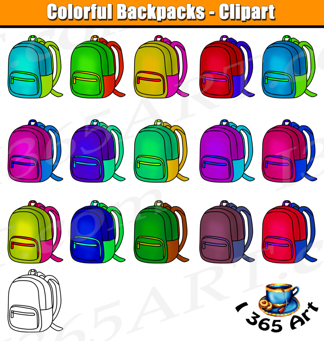 School Backpack Clipart Set - Clipart for School - Clipart 4 School