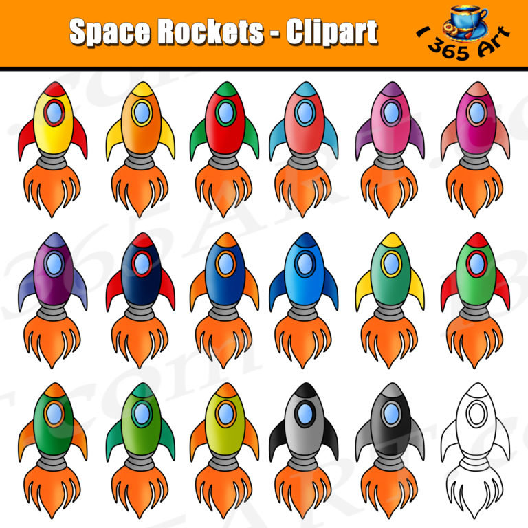 Space Rocket Clipart Set - 18 Files PNG & JPEG - Clipart 4 School