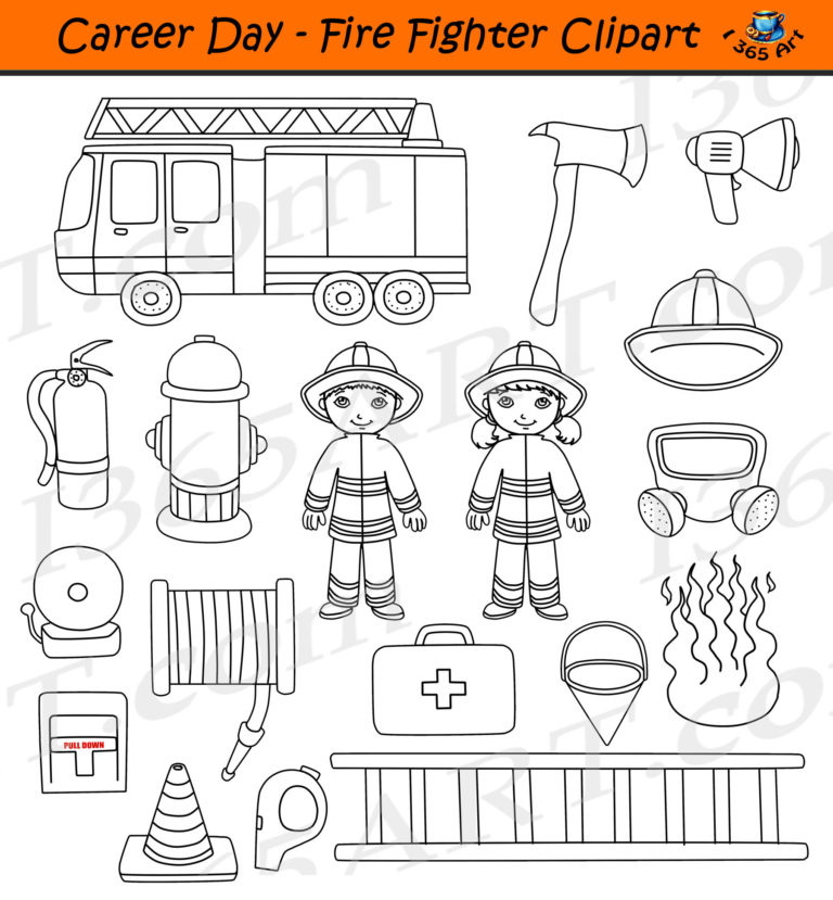 Fire Fighter Clipart - Career Day Commercial Graphics - Clipart for School