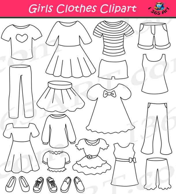 Girls Clothes Clipart Set Dress Up Clip Art School Clipart