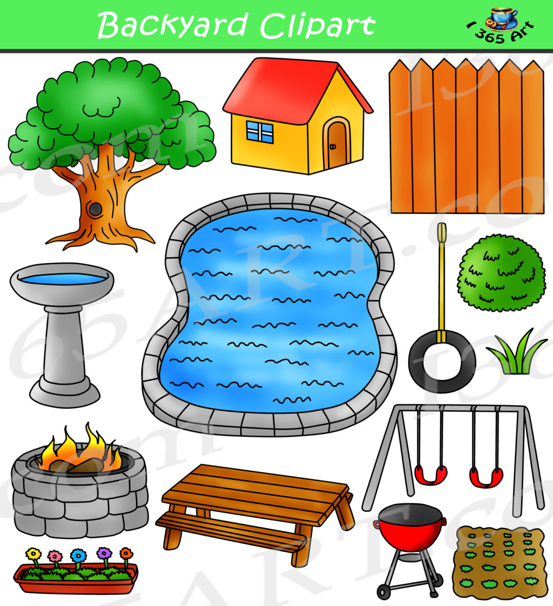 Spring Backyard Clipart Bundle, Build A Backyard Clip Art - School Clipart