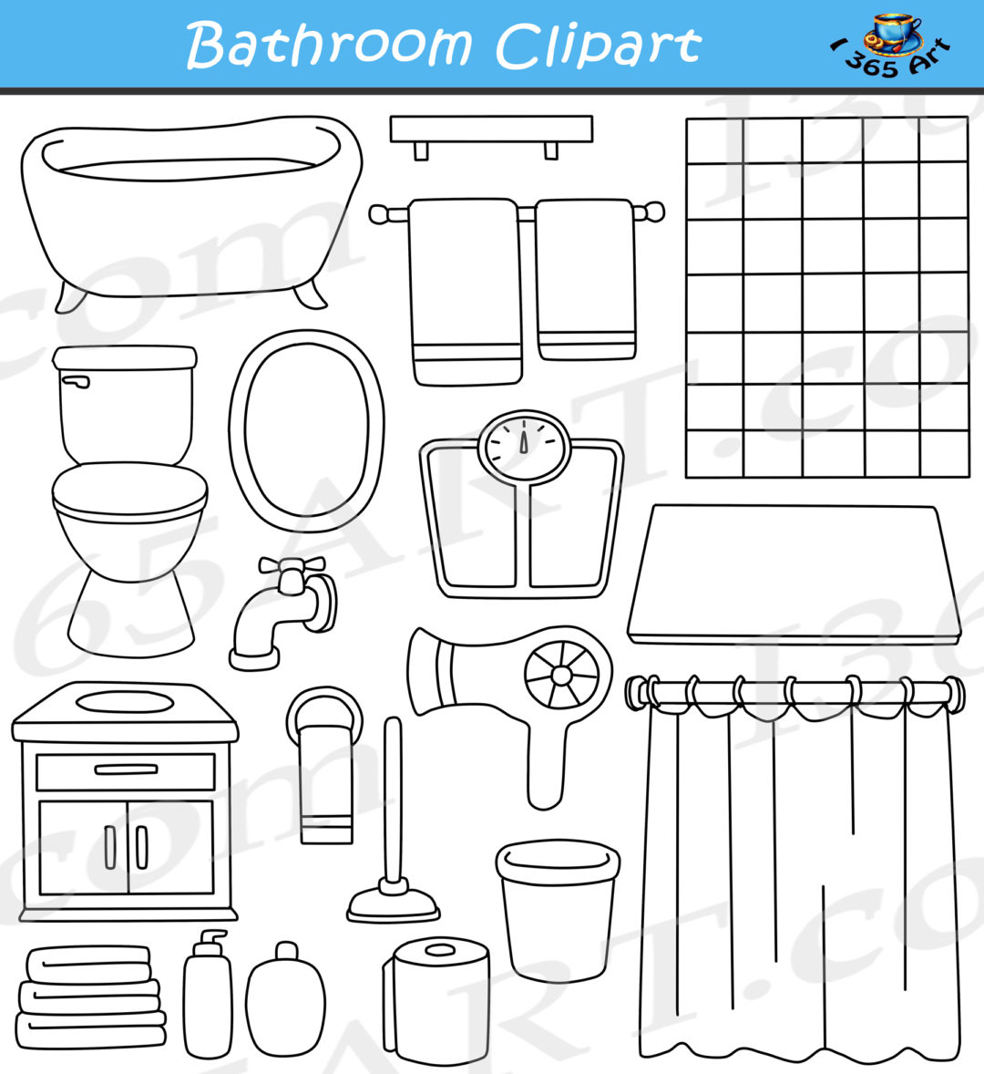 Bathroom Clipart Set - School Clipart by Clipart 4 School