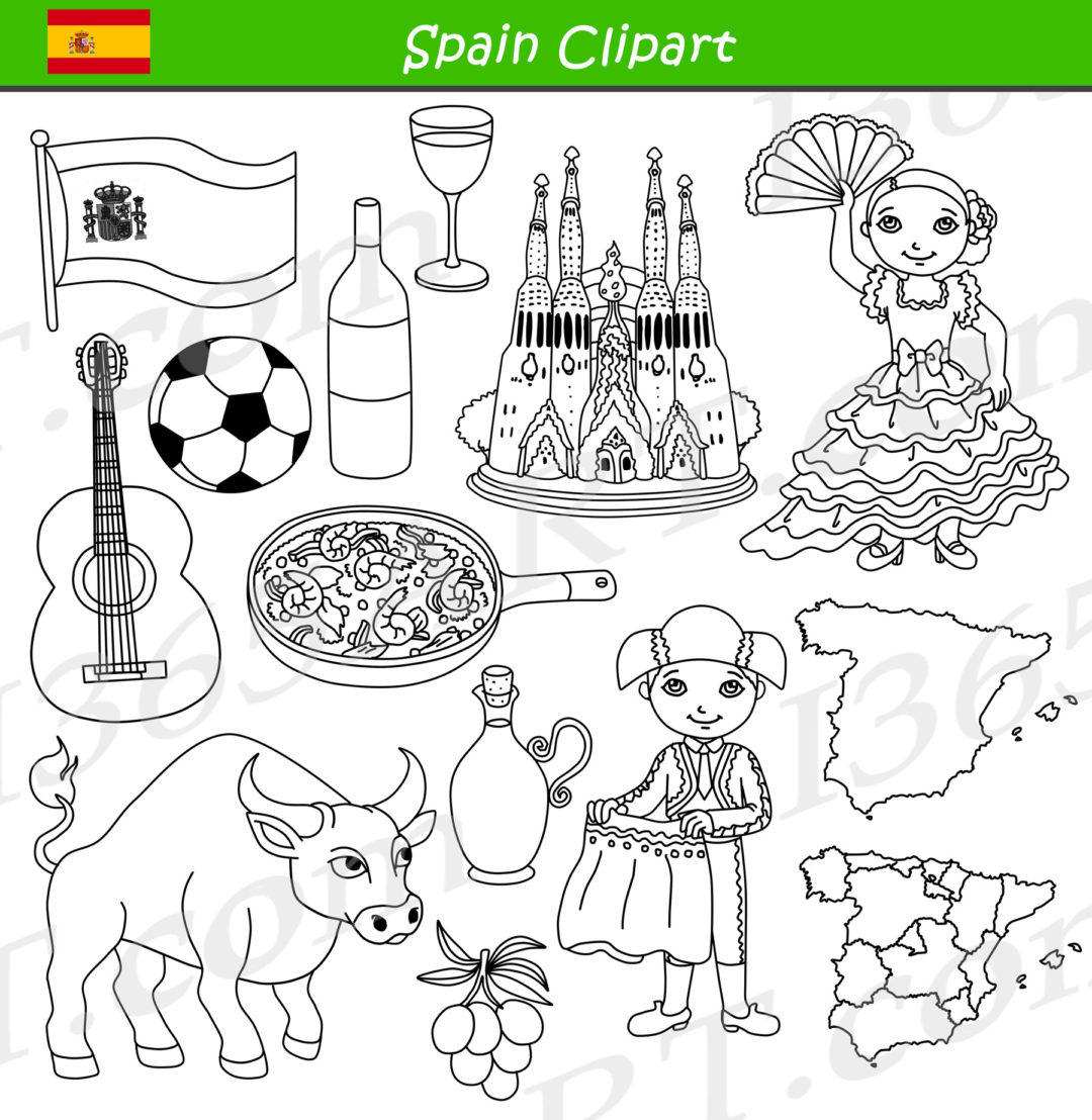 Spain Clipart Culture Graphics Bundle Set - Clipart 4 School