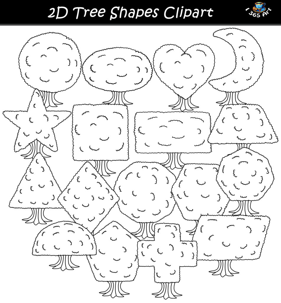 2D Tree Shapes Clipart Graphics Set - Clipart 4 School