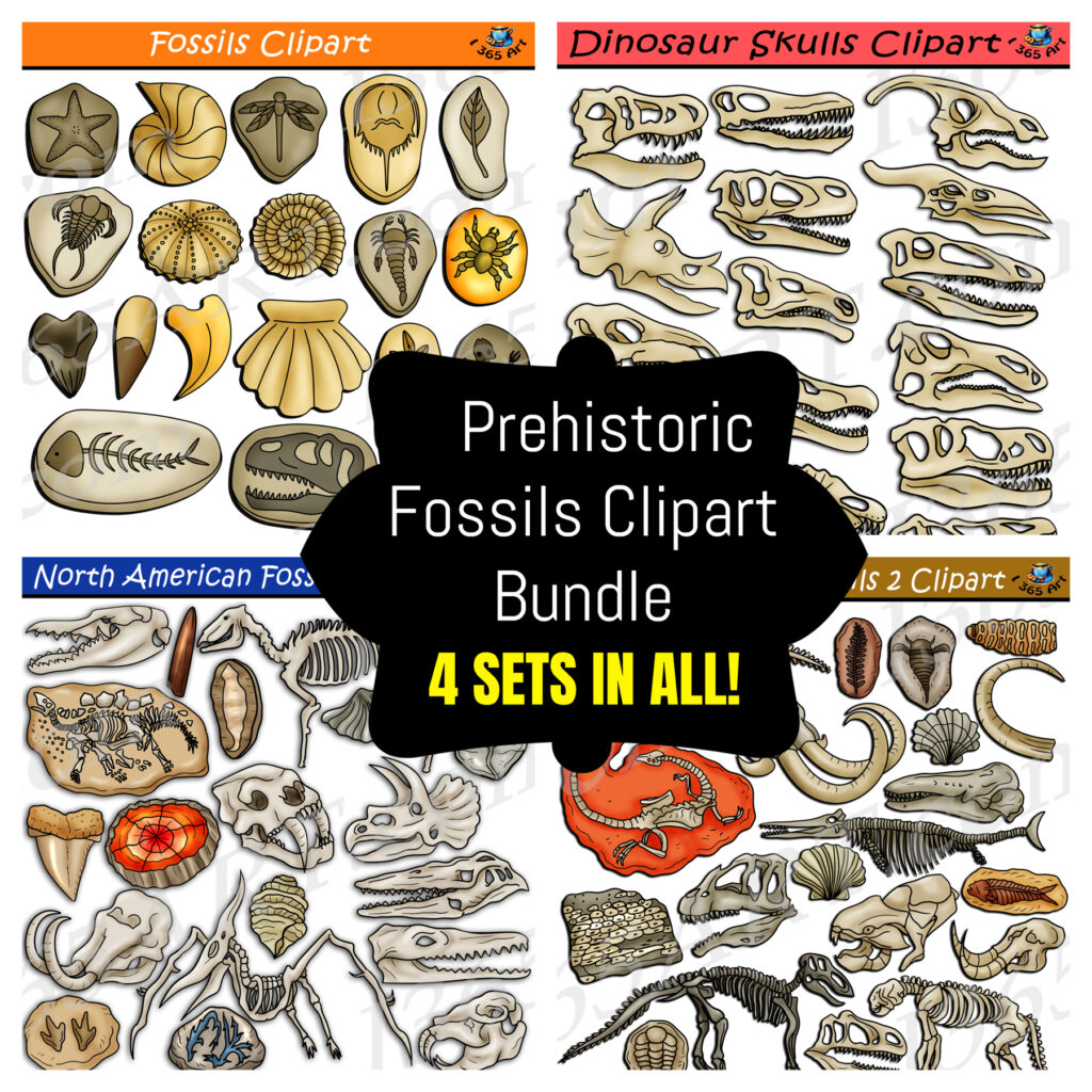 Prehistoric Fossils Clipart Bundle Set Download - Clipart 4 School