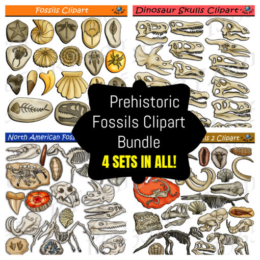 Prehistoric Fossils Clipart Bundle Set Download - Clipart 4 School